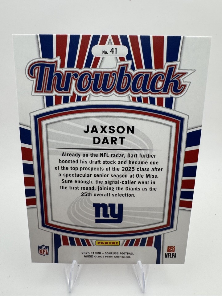 2025 Panini Donruss JAXSON DART #41 Rated Rookie Throwback Giants NFL ...