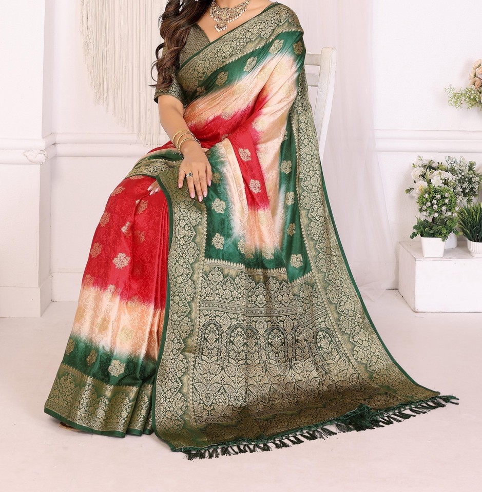 Buy 1 Get One Free Premium 3D Multi-Color Satin Silk Sari With Rich ...