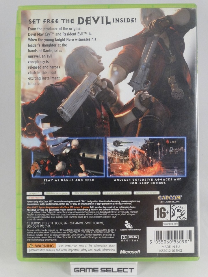 Devil May Cry 4 DMC Microsoft Xbox 360 First Edition Pal Eur Original ...