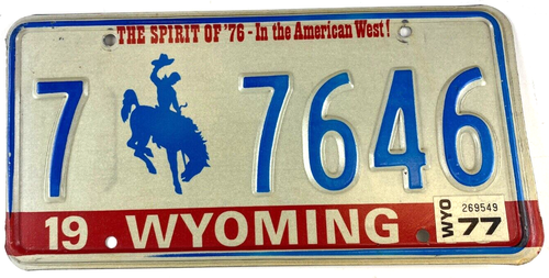 Vintage Wyoming 1977 Auto License Plate 7 7646 Goshen Co Garage Pub ...