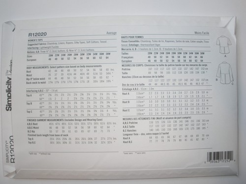 Simplicity R12020/ 9890 Sewing pattern Women's Plus Size Tops plus 30W ...