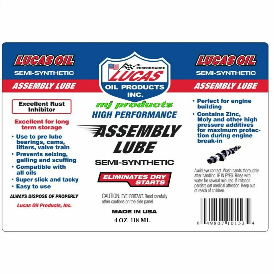 LUCAS OILS, SEMI-SYNTHETIC ASSEMBLY LUBE, 4fl OZ (118 ML) 10152 | eBay