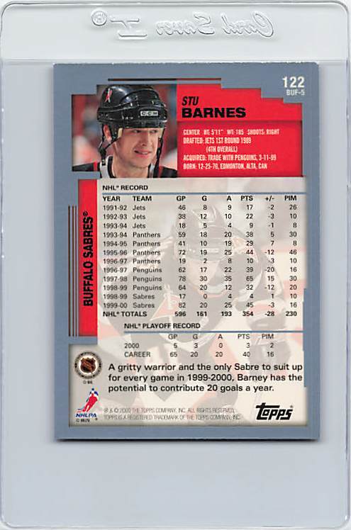 2000/01 Topps #122 Stu Barnes Sabres Signed Auto *H540 | eBay