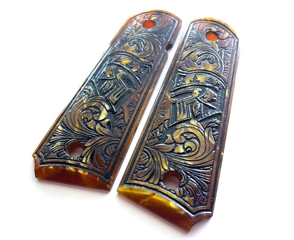 1911 Full Size Grips Engraved Knight Soldier - Gold Color | eBay