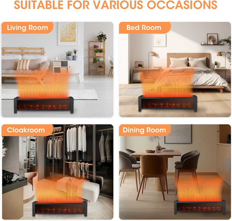 1500W Portable Electric Baseboard Heater with 3D Flame & Timer | eBay