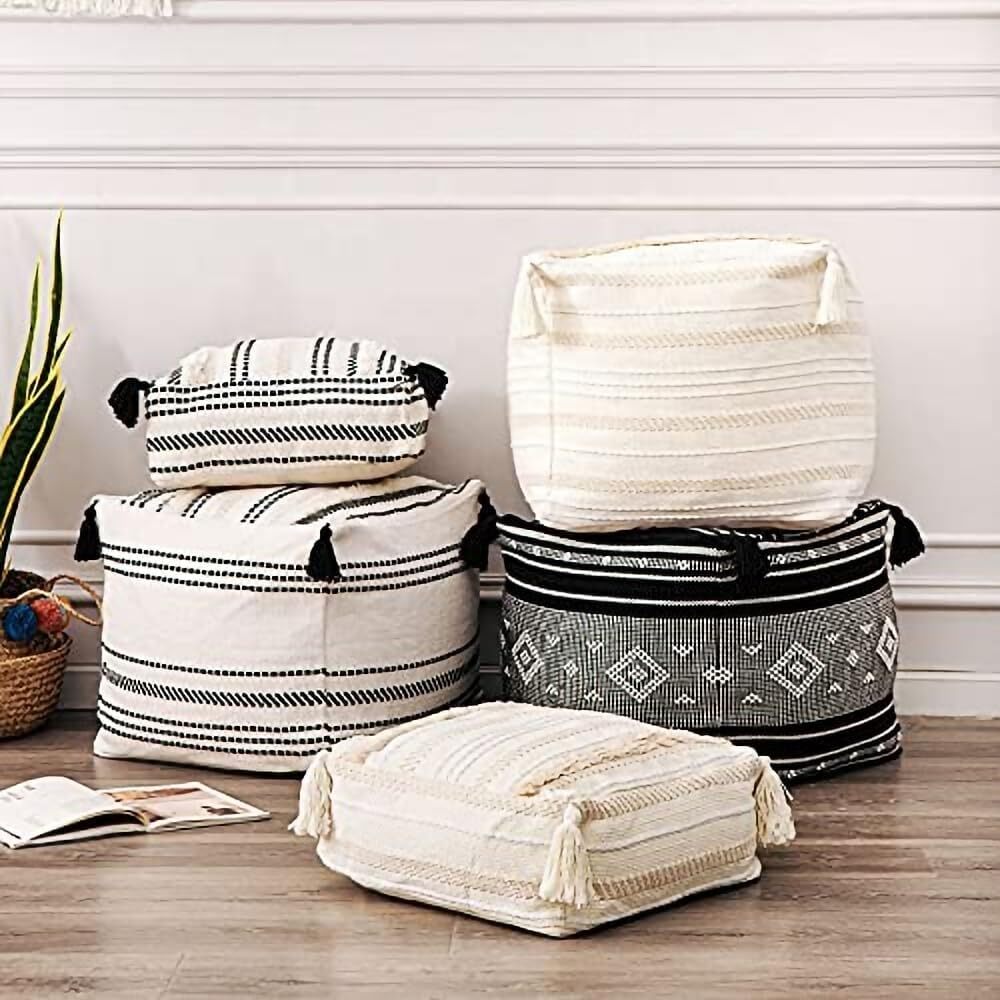 MOCOFO Boho Ottoman Square Footstool Pouf Cover - 18x18x16 inches ...