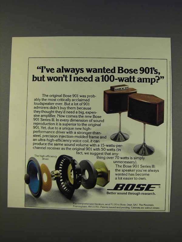 1977 Bose 901 Series III Speakers Ad - Always Wanted | eBay