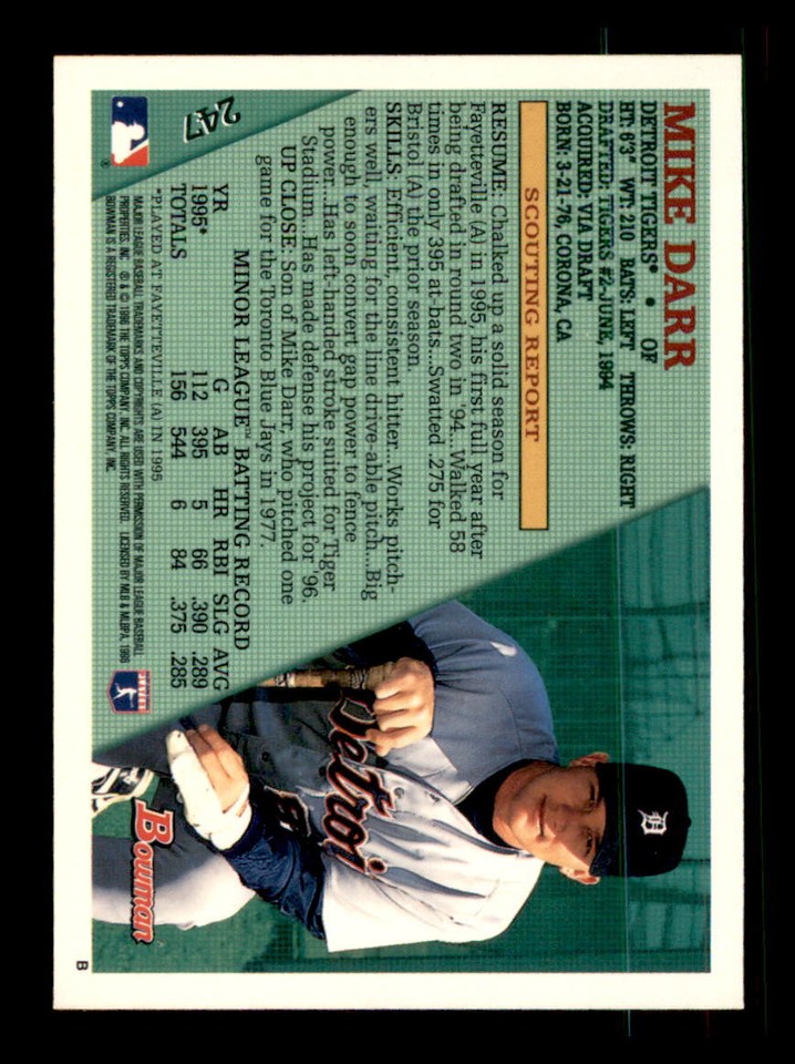 1996 Baseball Bowman Mike Darr Detroit Tigers #247 RC3 | eBay