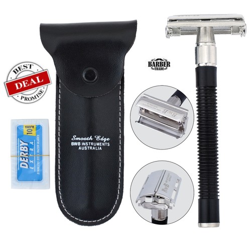 Butterfly Safety Razor & 10 Double Edge Blades Classic Shaving Vintage ...