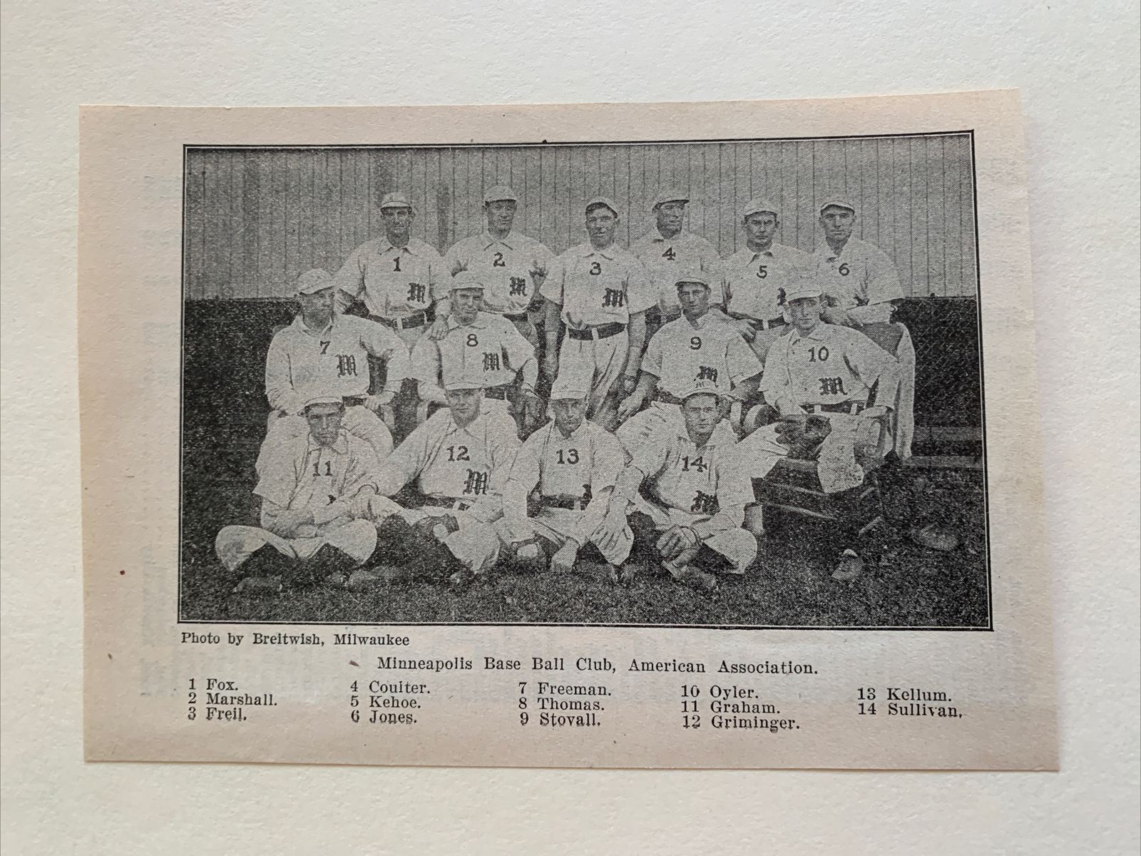 Minneapolis Millers Davy Jones Ed Gremminger 1905 Baseball Team 4X6 ...