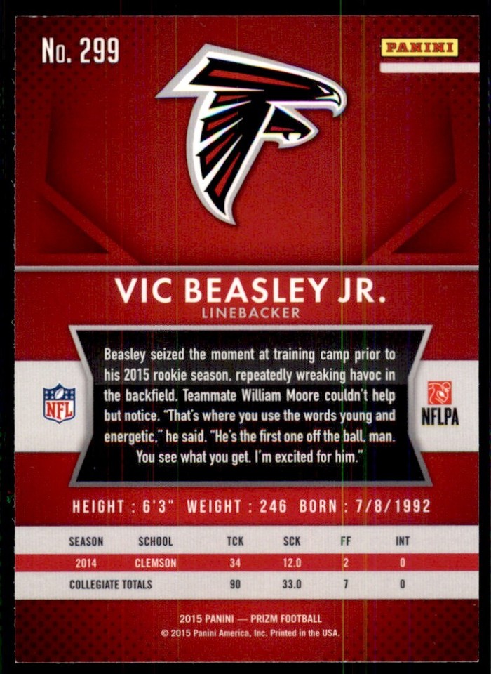 2015 Panini Prizm Vic Beasley Jr. Rookie Atlanta Falcons #299 | eBay