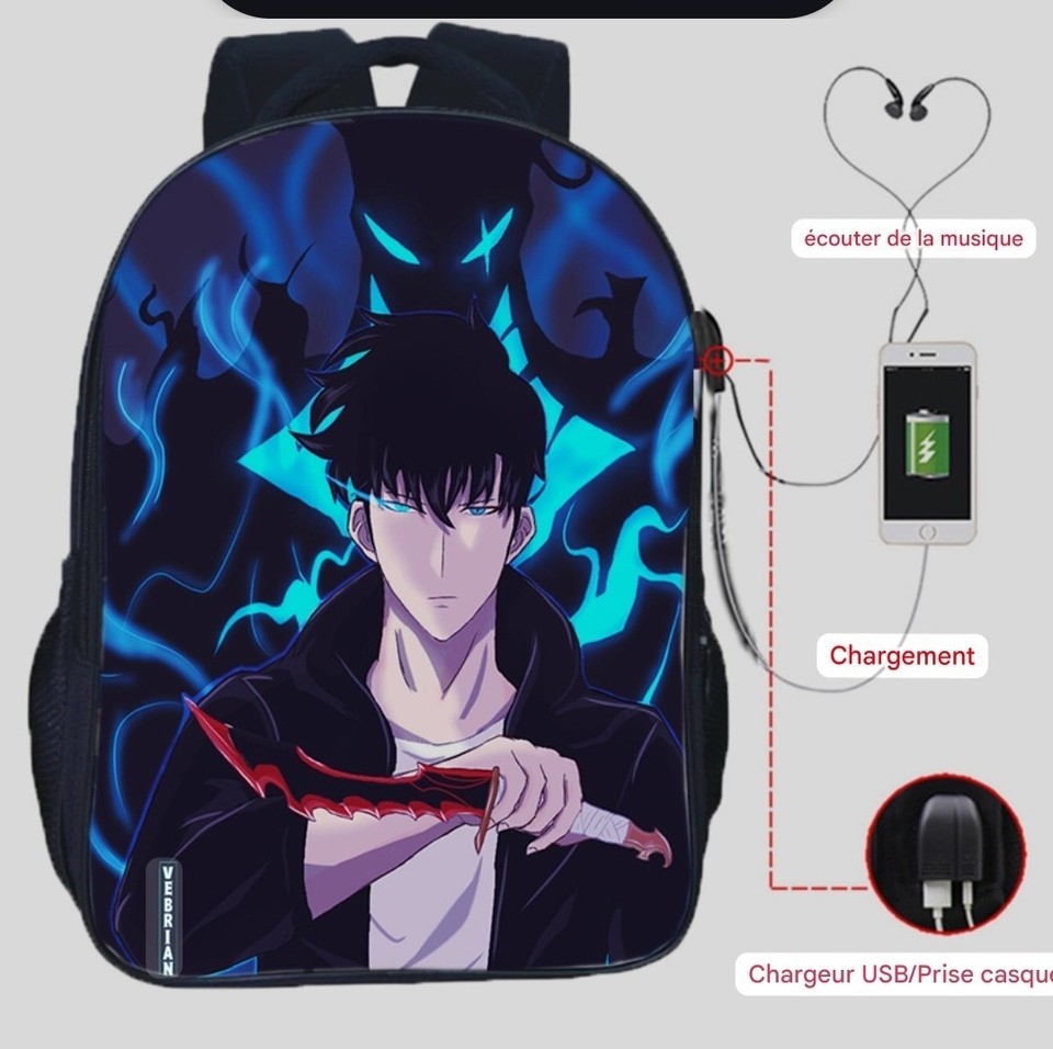 Sung Jin Woo Backpack School Supplies Solo Leveling USB Phone ...