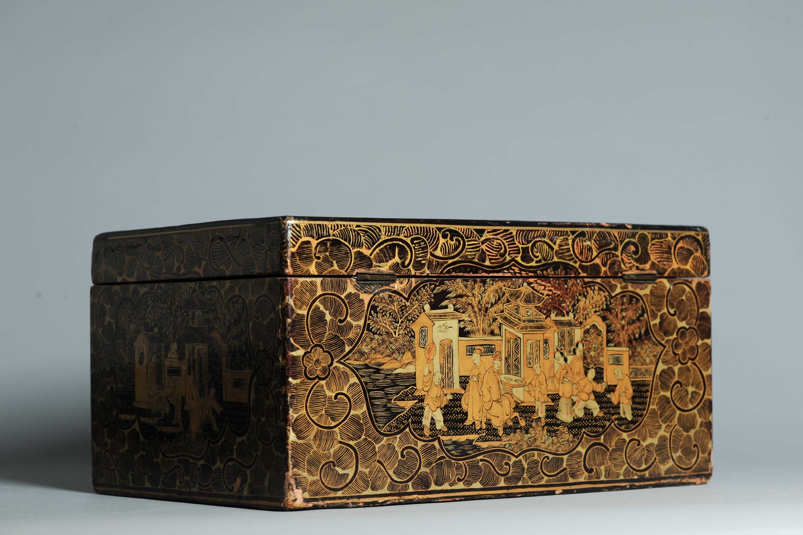 Antique 19c Fantastic Chinese Lacquer Tea Box Canton China Antique ca ...