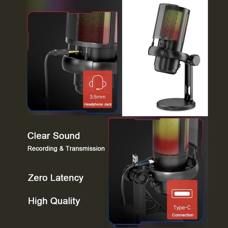 Gaming RGB Microphone, USB PC Mic for Streaming, Podcasts, Recording ...