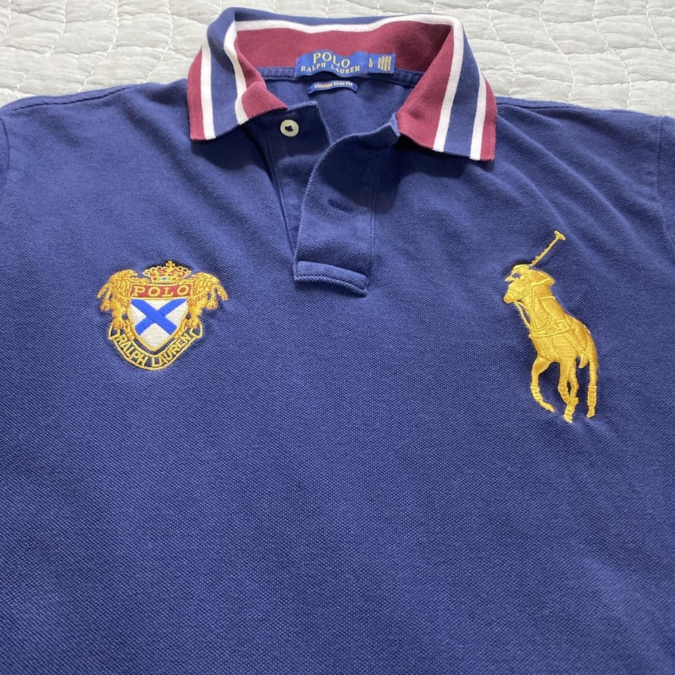 Polo Ralph Lauren Polo Shirt Mens Large Navy Blue Custom Slim Fit Crest ...