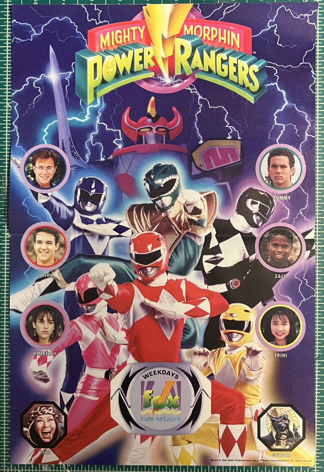 Vintage Mighty Morphin Power Rangers Pullout Poster 1994 Saban Rare ...