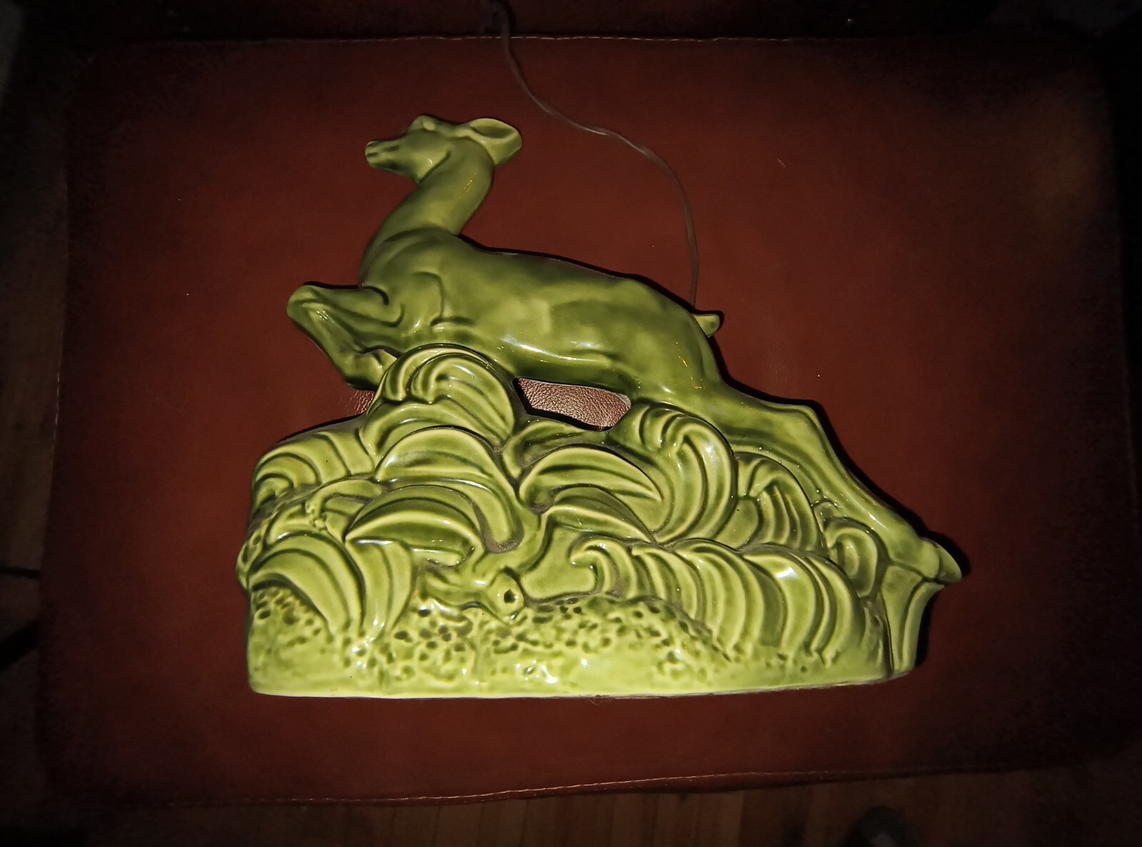 Vtg MCM Art Deco Phil Mar Leaping Gazelle TV Lamp Green 11.75"H x 12"W ...