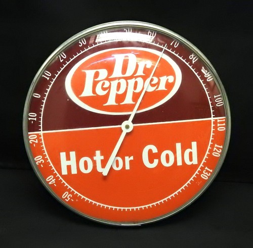 Vintage Dr Pepper 12" Jumbo Dial Thermometer Sign Be A Pepper Hot or ...