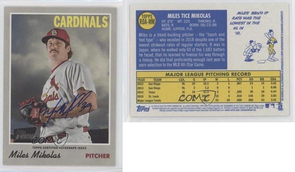 2019 Topps Heritage Real One Auto Miles Mikolas #ROA-MM Auto 0t2 | eBay