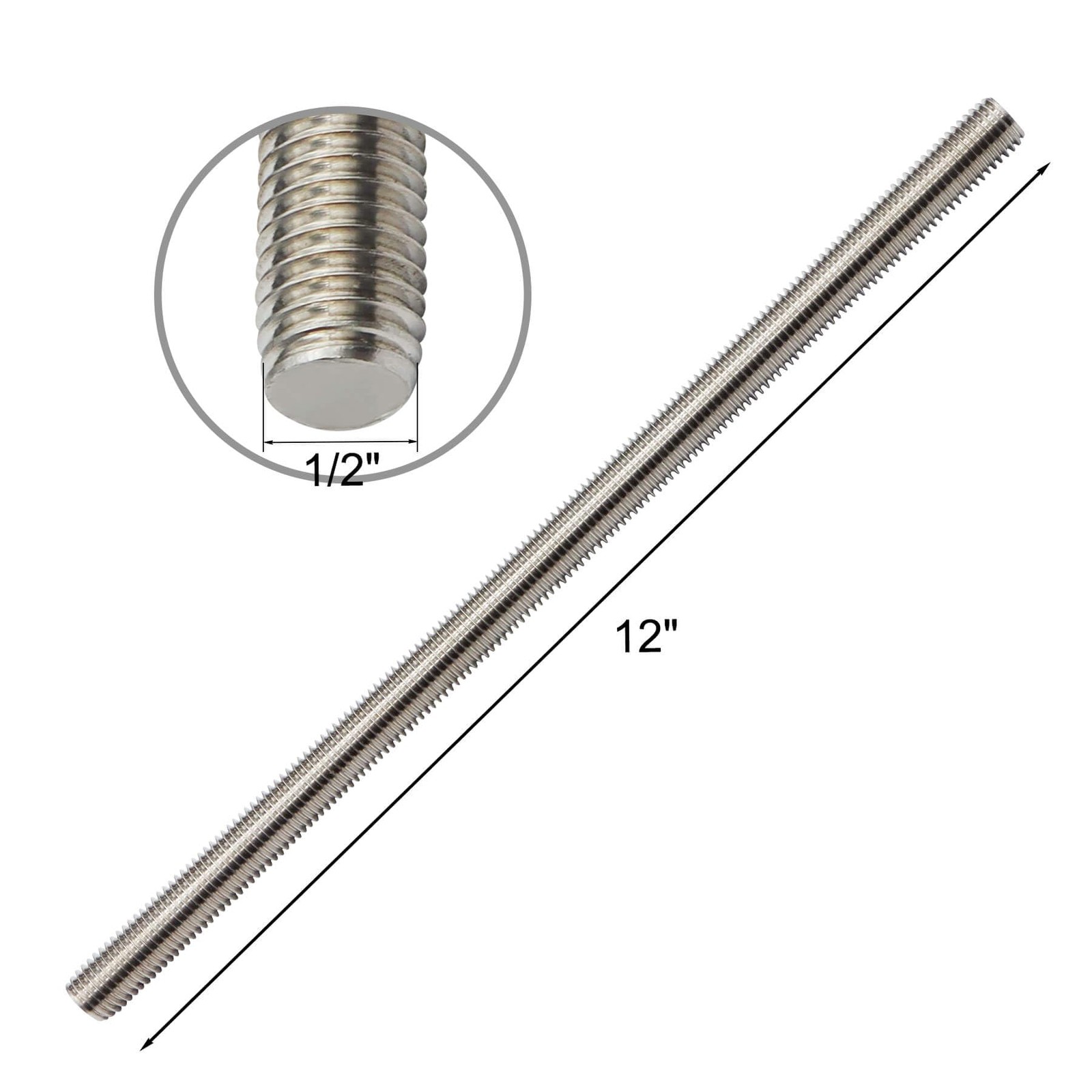 12Inch Stainless Steel Threaded Rods, 1/2"-13 Fully All Threaded Rods ...