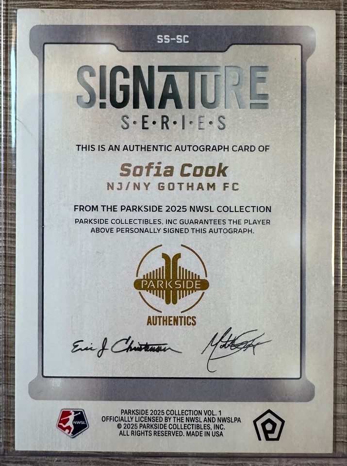 SOFIA COOK 2025 PARKSIDE NWSL VOLUME 1 SP ON-CARD RAINBOW RC AUTO #SS ...