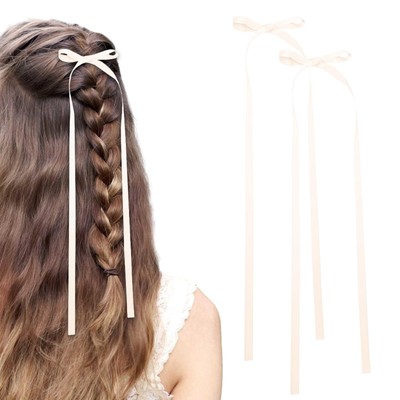 Bow Hair Clips2 PCS Cream Hair Bows Tassel Hair RibbonsLong Hair Bow ...