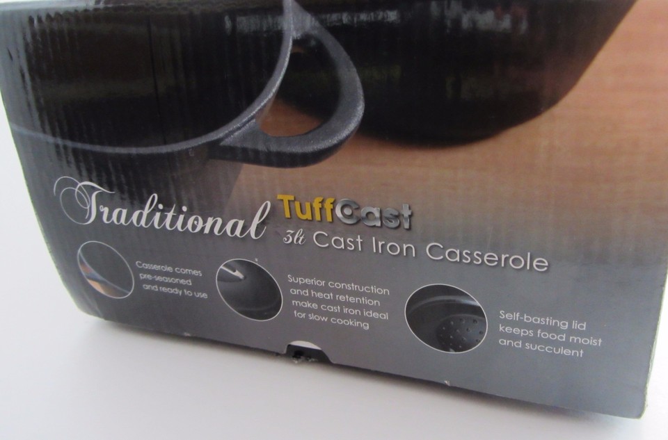 TUFFCAST TRADITIONAL CAST IRON OVAL Casserole Pot w. Lid (3L) 3.2 Quart ...