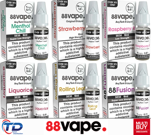 88 Vape E-Liquid | 10ml | 44 Flavours | All Strengths | 10 & 20 Packs ...