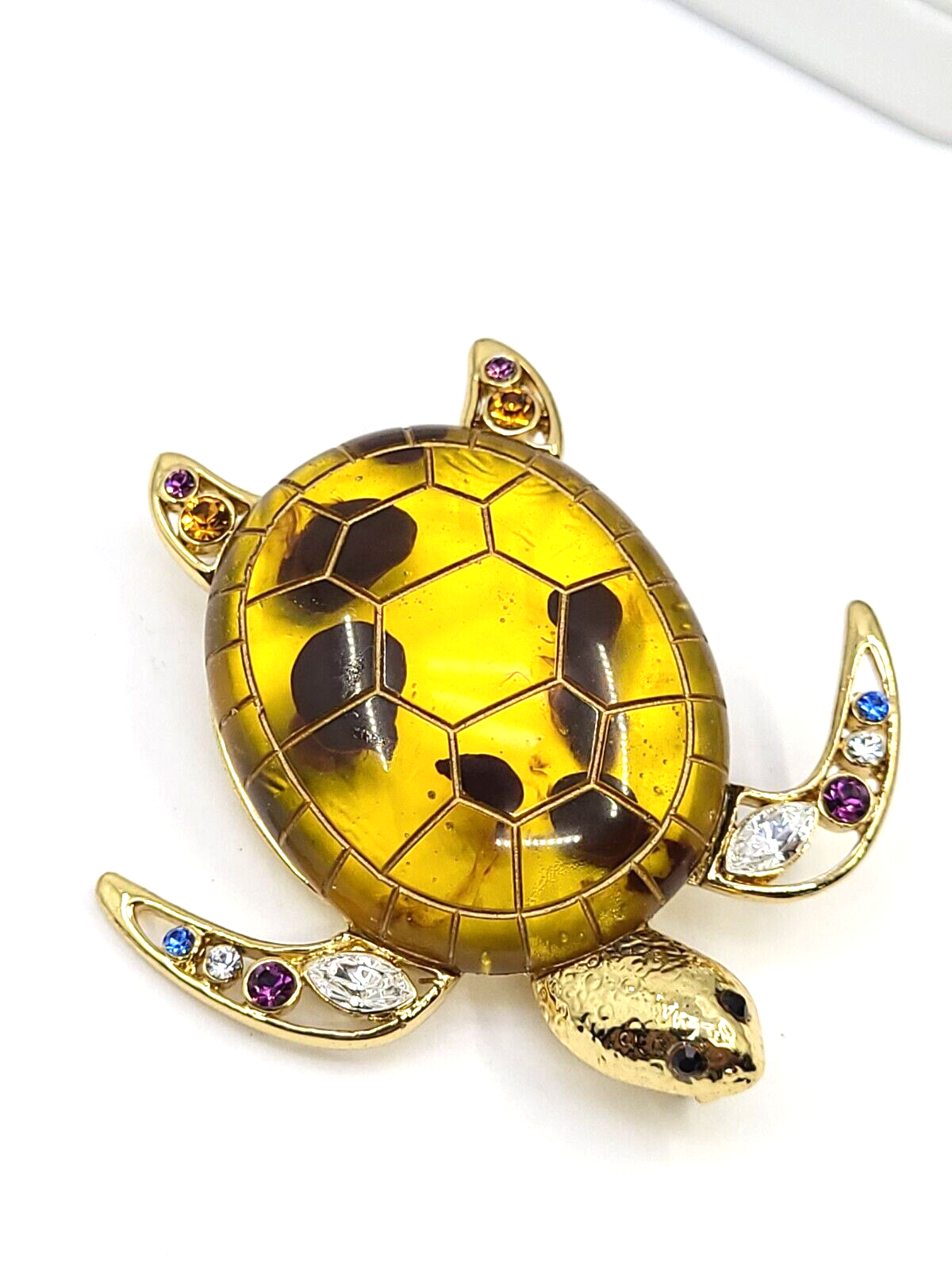 Unsigned Ciner? Sea Turtle Brooch Tortoise Shell Plastic Jelly Belly ...
