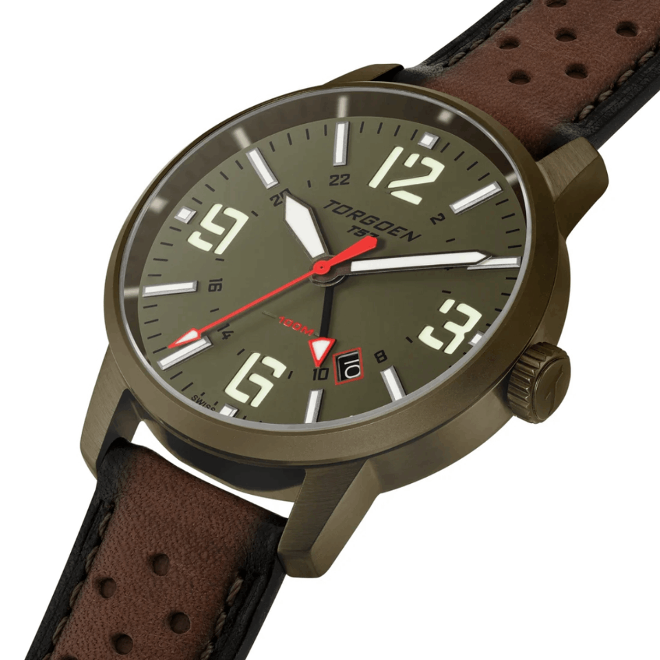 New Torgoen TN-1291 T57 Green GMT Sapphire 41mm Leather Strap Watch | eBay