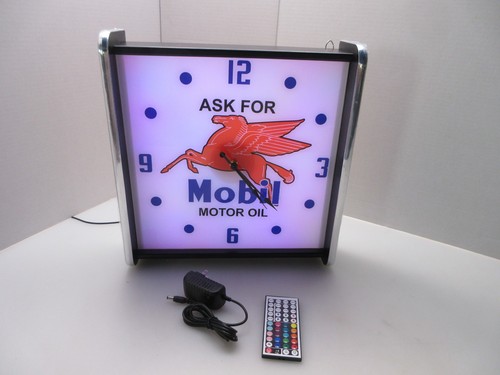 Mobil Motor Oil LED light up Advertising wall clock Brand New | eBay