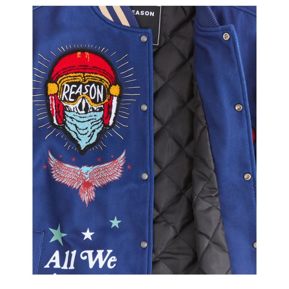 Reason Clothing Varsity Jacket Born Free Mens Navy RER5-001 | eBay