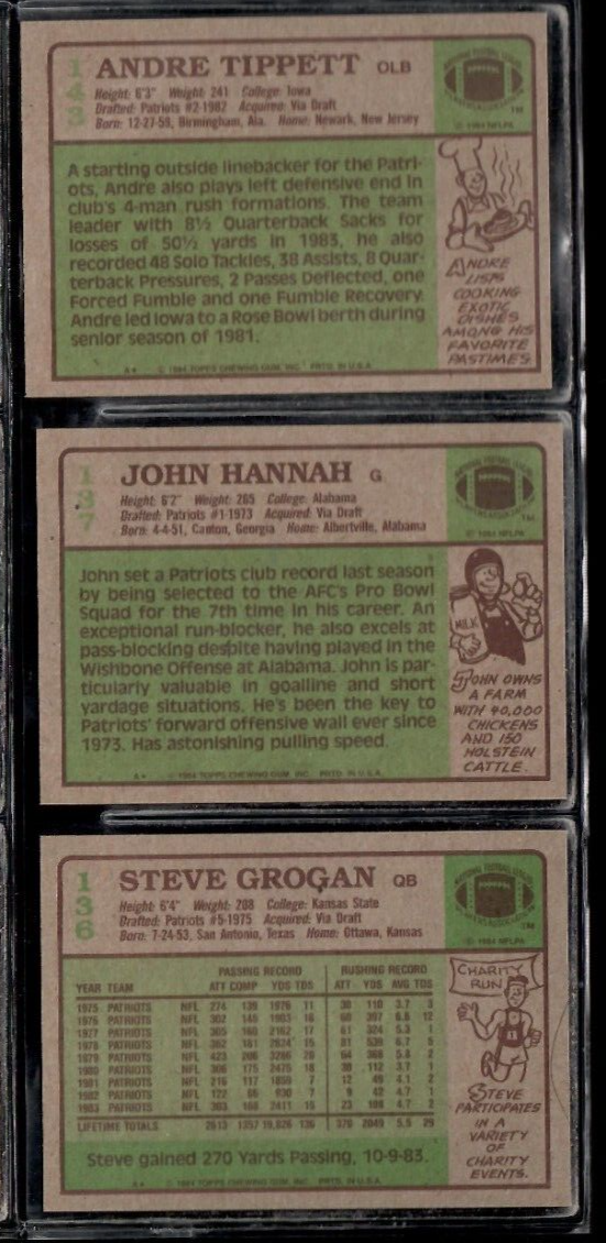 New England Patriots 1984 Topps 13-card Team Set Steve Grogan | eBay