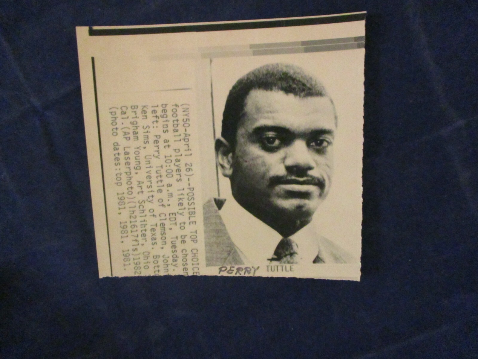 1982 Perry Tuttle Clemson University football NCAA Vintage Wire Press ...