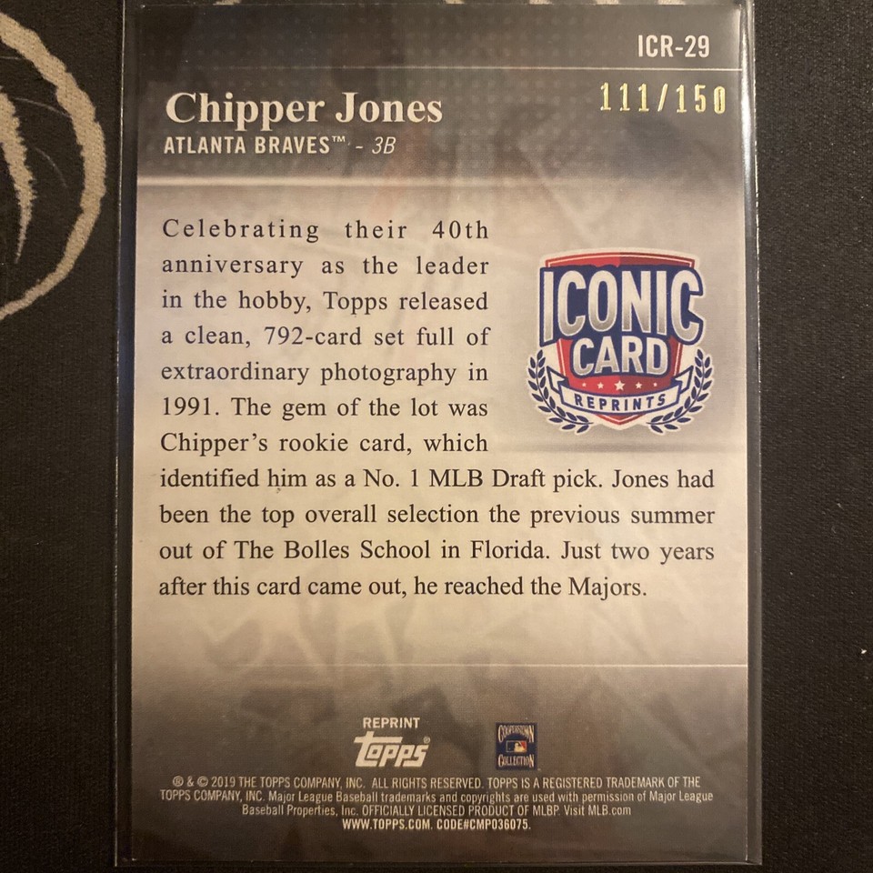 1991 Topps 40 Years #333 CHIPPER JONES RC 1st Draft Pick Rookie ATLANTA ...