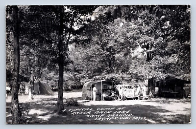 Vintage RPPC Sayner WI Razor Back Lake Campground Camper Tent Old Car ...