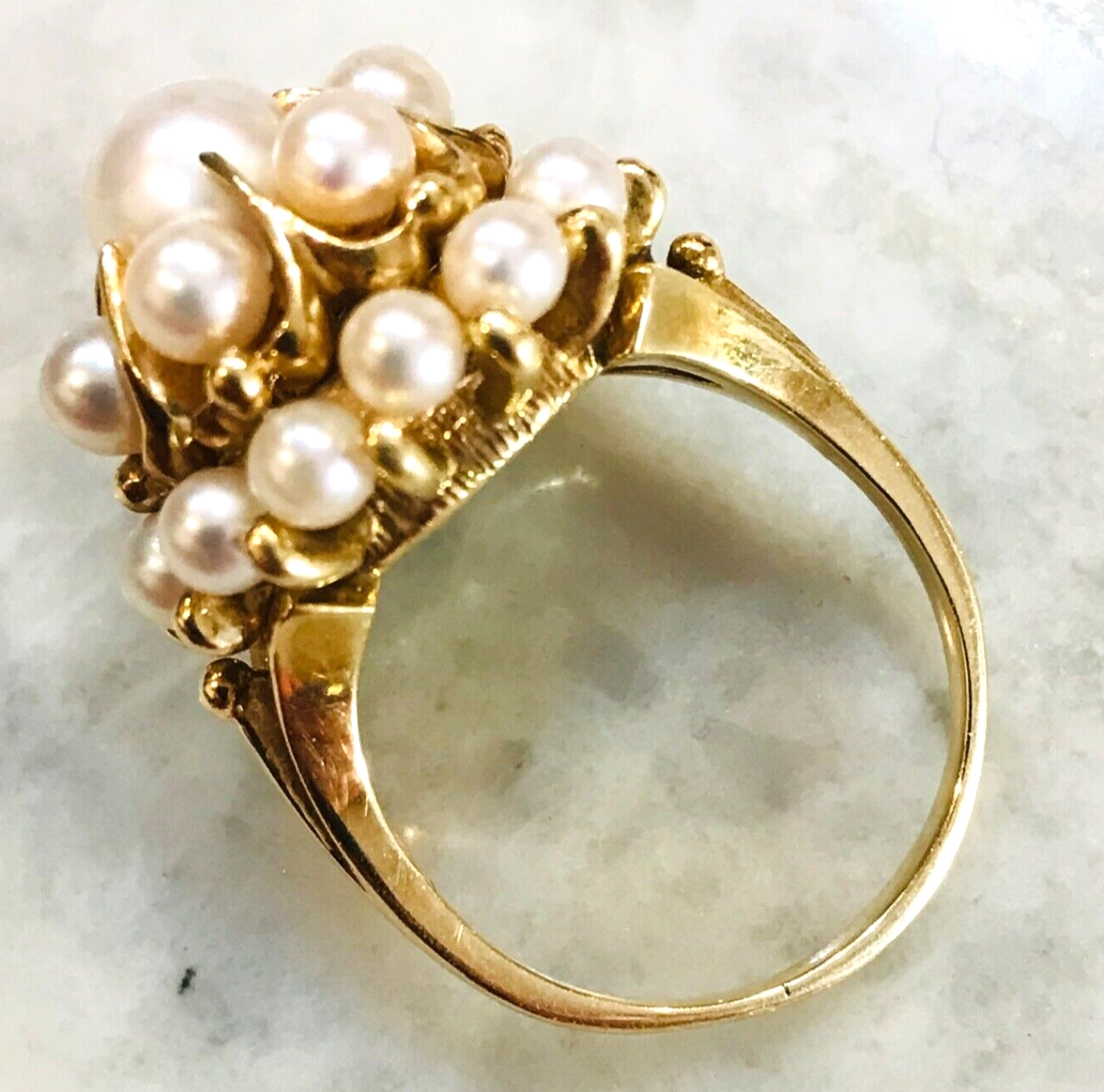 Mikimoto 14k Pearl Ring Yellow Gold Akoya Cluster Mogul Cocktail VTG 11 ...