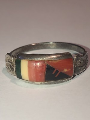 Native American ZUNI Handmade Sterling Silver Multi-Stone Ring Signed ...