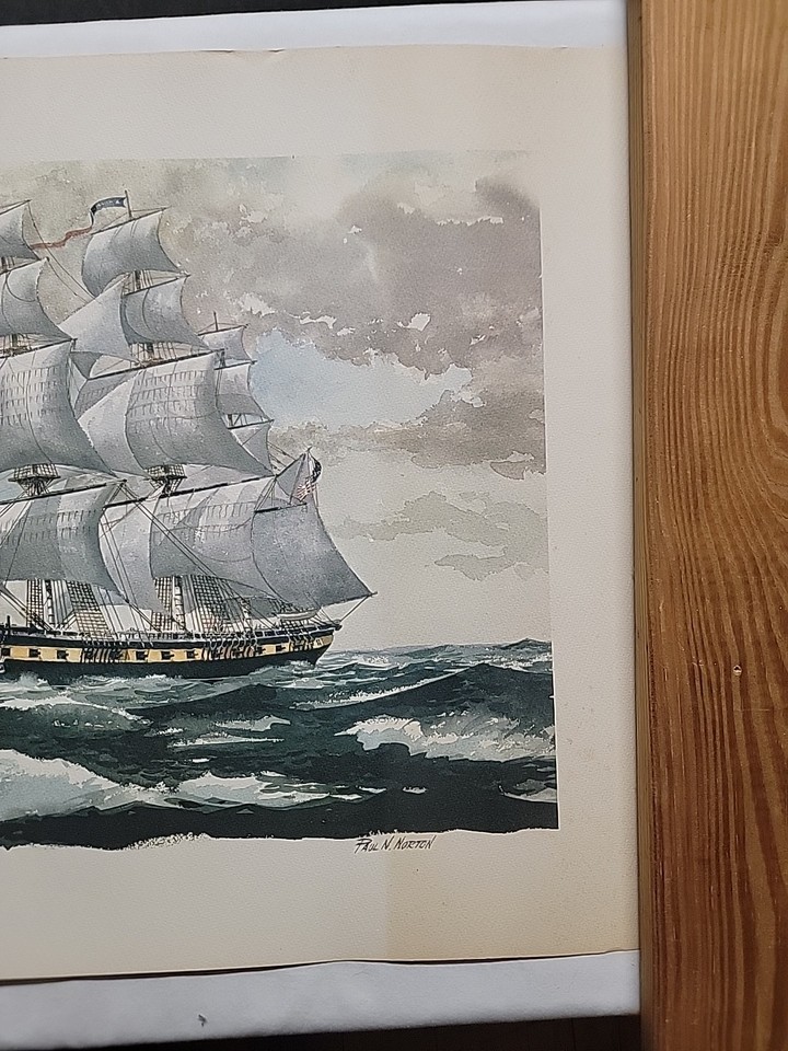 PAUL N. NORTON "U.S.FRIGATE CONSTELLATON" BEAUTFUL VINTAGE COLOR SHIP ...