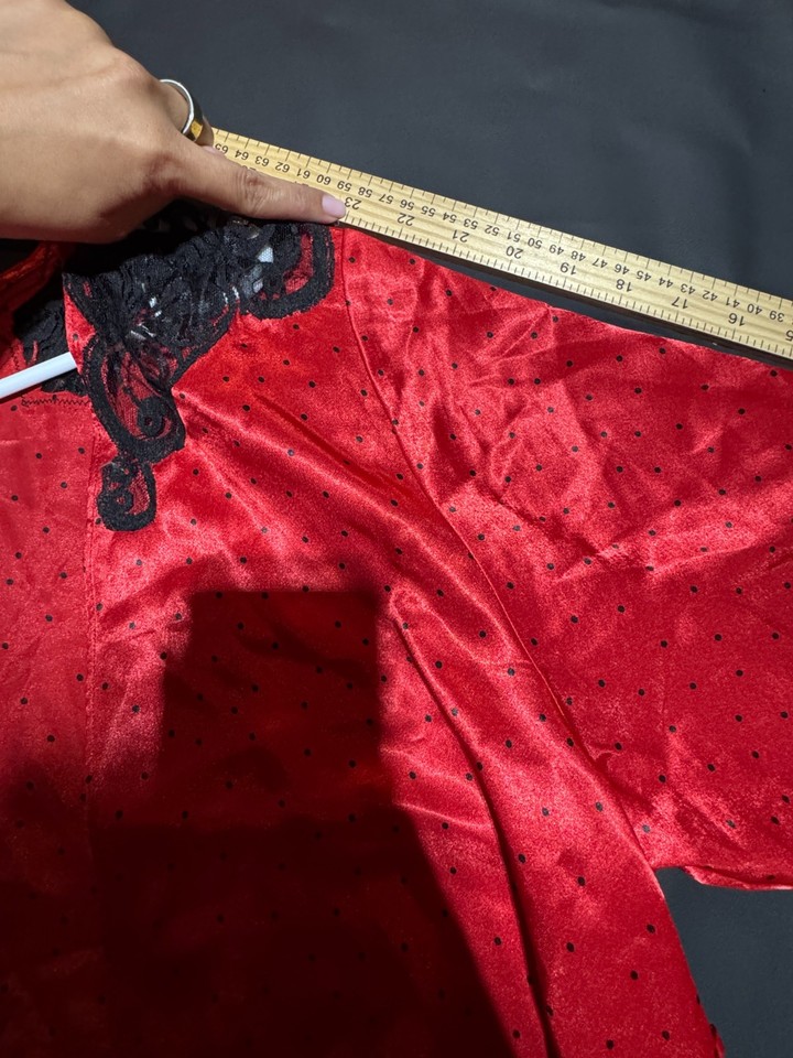 Victoria’s Secret Gold Label Red Satin Lace Bed Jacket Kimono Top L ...