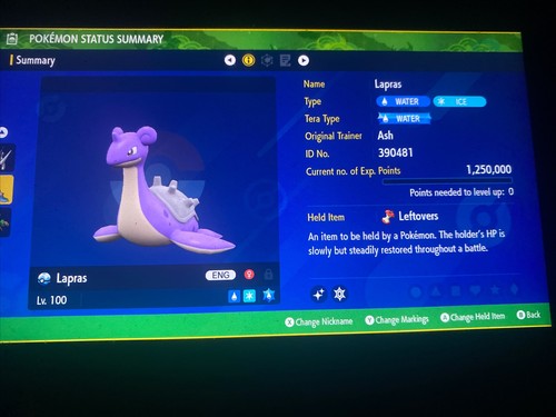 Pokemon Scarlet And Violet Shiny Lapras 6IV Battle Ready Fast Delivery ...