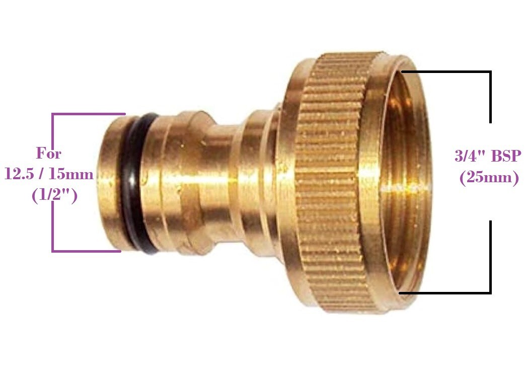 BRASS OUTSIDE TAP GARDEN HOSE CONNECTOR ADAPTOR 3/4" BSP Fits 1/2 ...