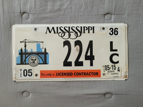 MS MISSISSIPPI License Plate - 224 LC LICENSED CONTRACTOR RARE TYPE LOW ...
