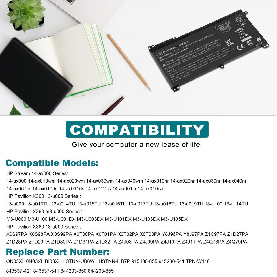 For HP Stream 14-ax 14-cb Pavilion X360 13-U Battery BI03XL ON03XL ...