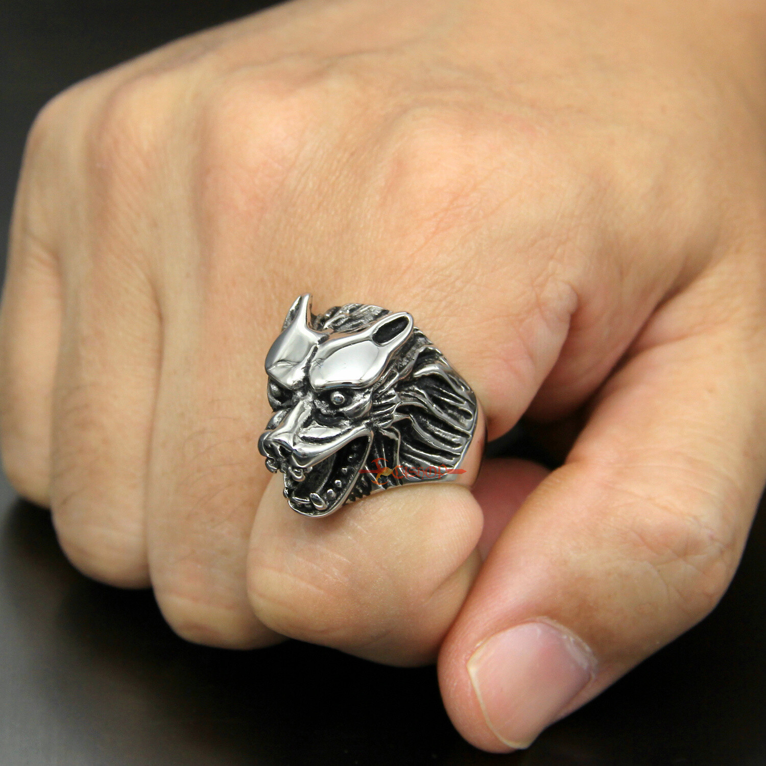 Mens Punk Gothic Silver Retro Stainless Steel Wolf Head Rocker Biker ...