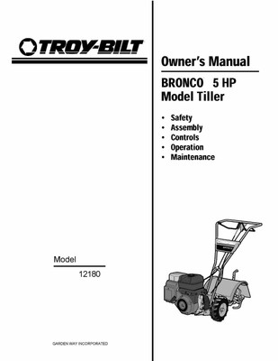 Tiller Operator Maint Instruction Manual Fits Troy Bilt 5HP Model 12180 ...