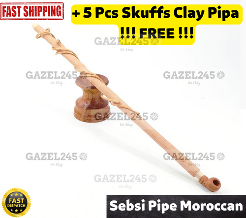 Traditional Vintage Moroccan Wooden Handmade Pipe Tobacco Sebsi + 5 Pcs ...