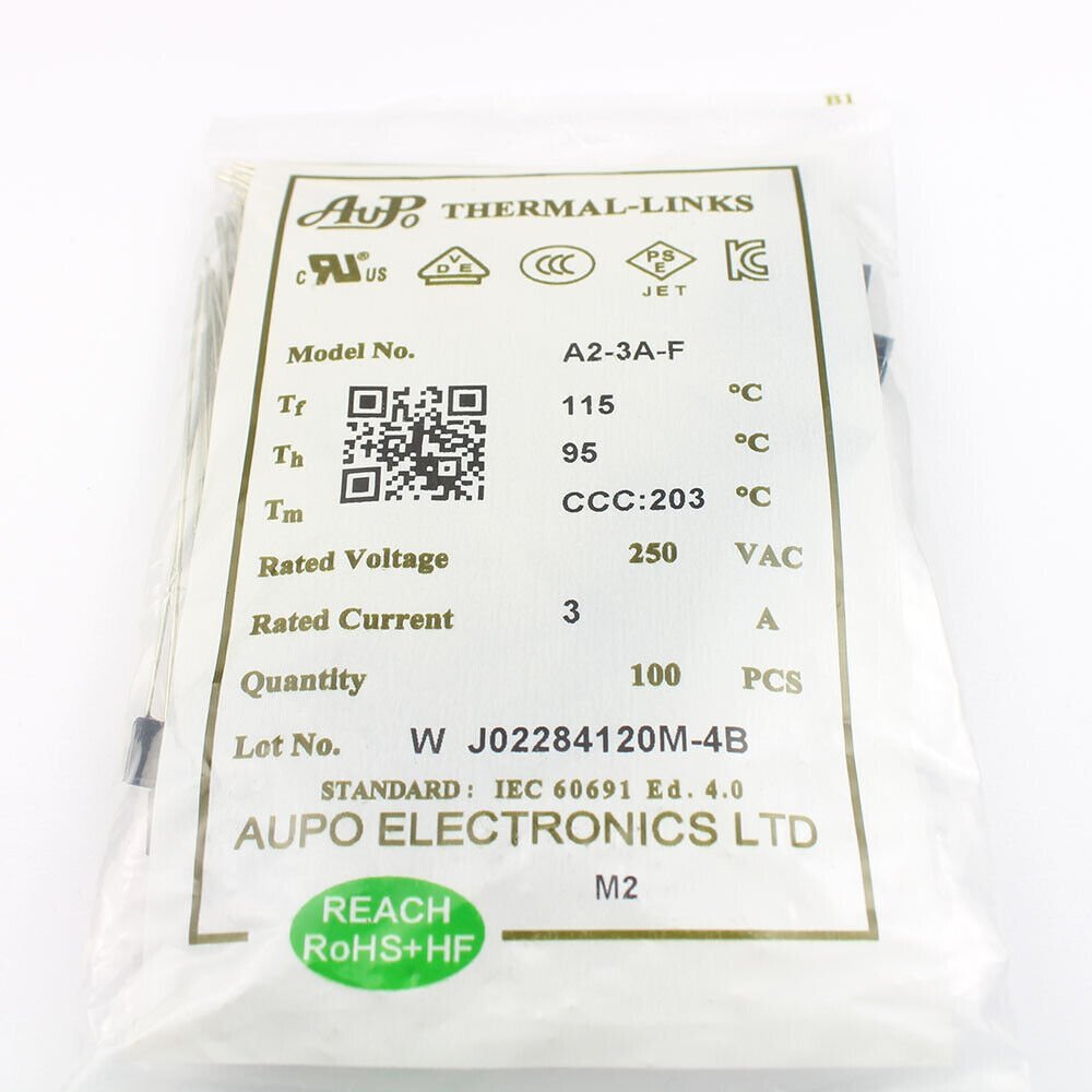5Pcs Aupo Thermal Fuse A2-3A-F Cutoff TF 115℃250V 3A Square Temperature ...