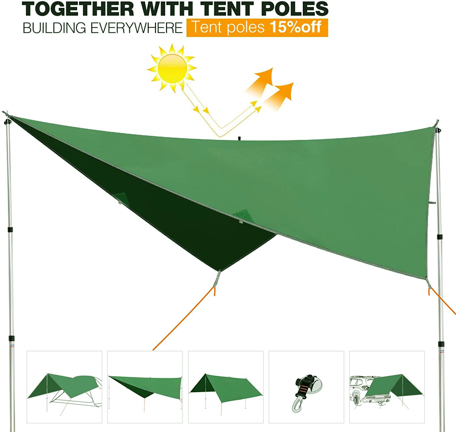 Waterproof Camping Tent Tarp Shade Sail Canopy Hammock Cover ...