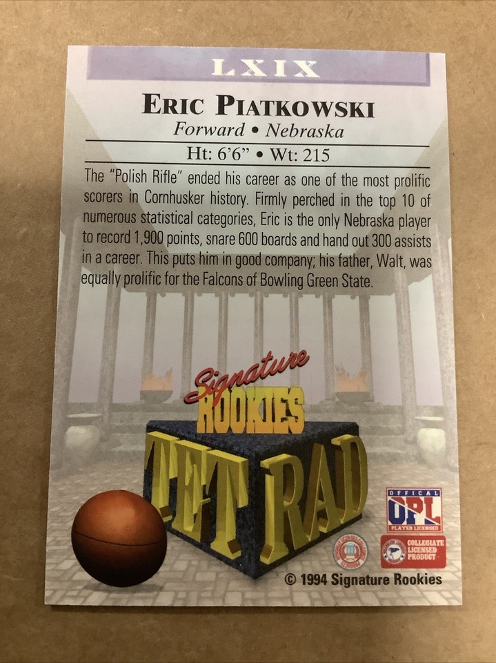 ERIC PIATKOWSKI 1994 SIGNATURE ROOKIES NEBRASKA CLIPPERS SIGNED CARD ...